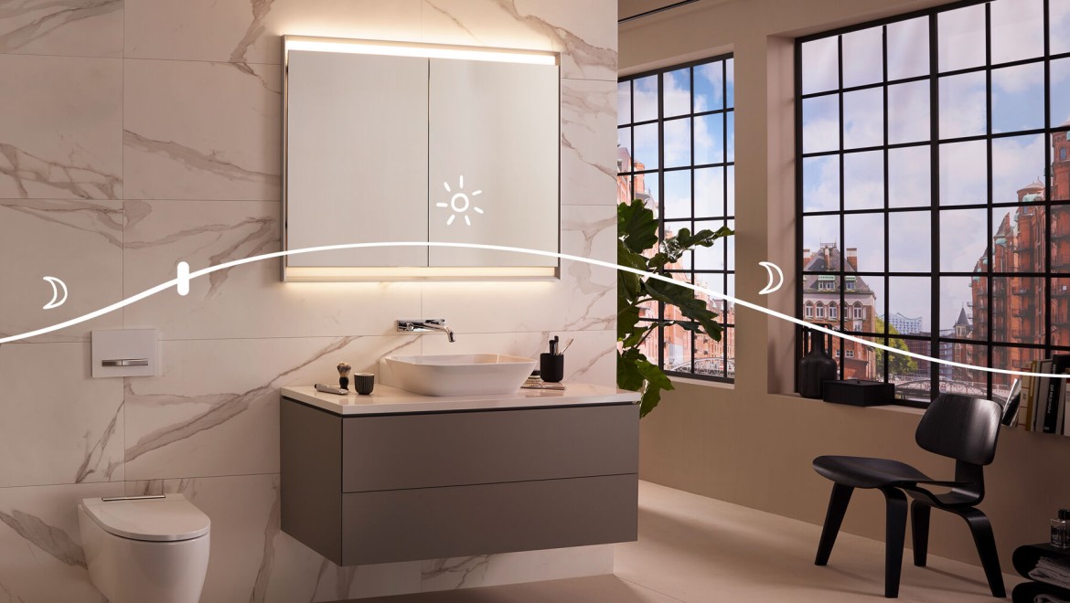 Bathroom furniture with practical storage space | Geberit North & South ...